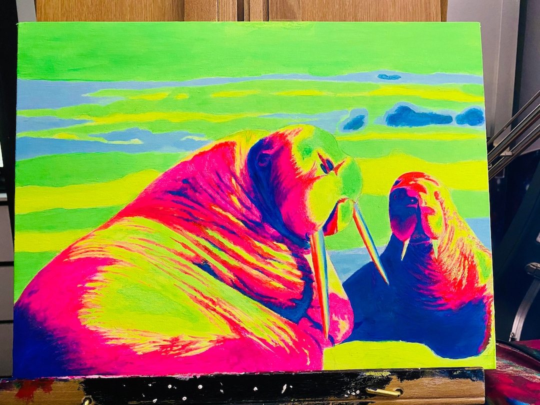 Nautical Neon Walrus (original) - Etsy