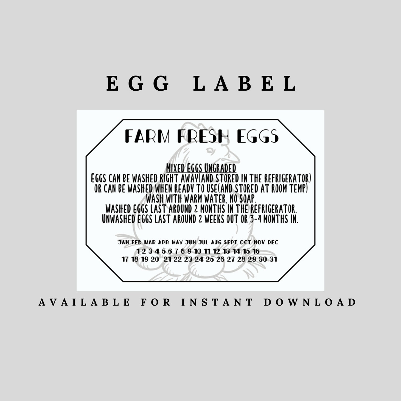 Chicken Date Labels Fresh Egg Stickers Farm Fresh Labels Egg Carton ...