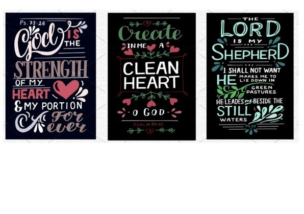 Bible Verse Posters Images - Set of 3 - Bold Colors on Black Background ...
