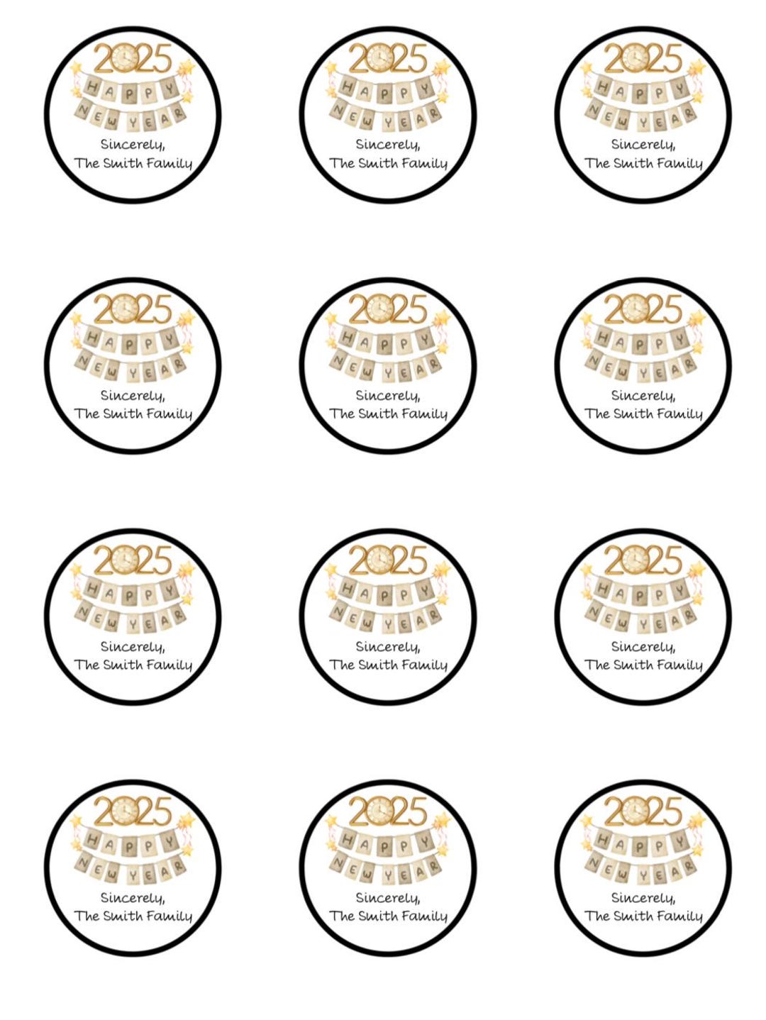 Personalized Classy New Years Round 2" Label PDF File Printable - Quick ...