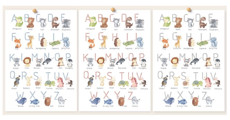 Watercolor Animal Alphabet Poster – Nursery Art Print (digital Download ...