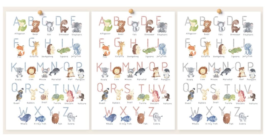 Watercolor Animal Alphabet Poster – Nursery Art Print (digital Download ...