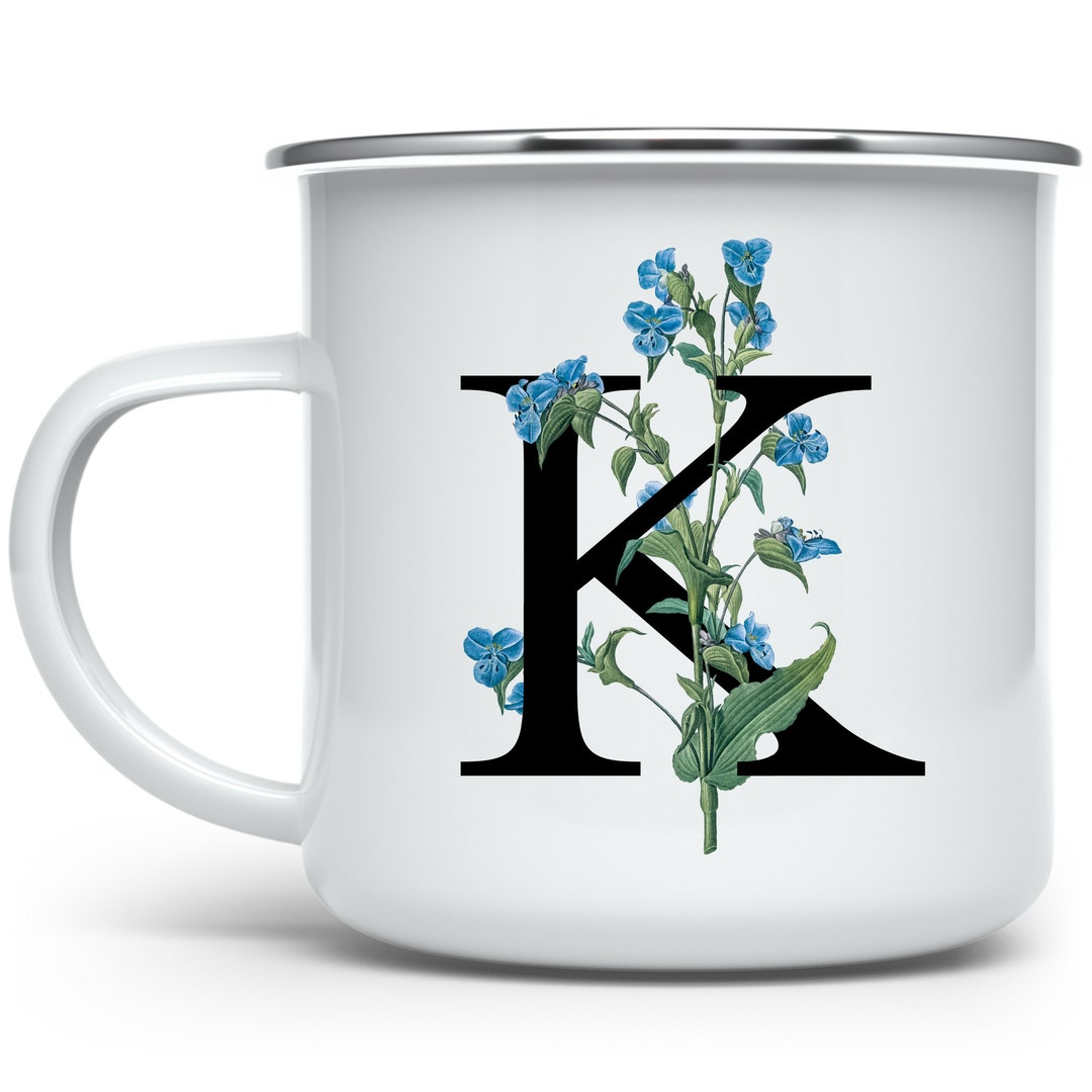 Letter K Wild Flower Mug / Alphabet Enamel Mug / Camping Mug / Bridal ...