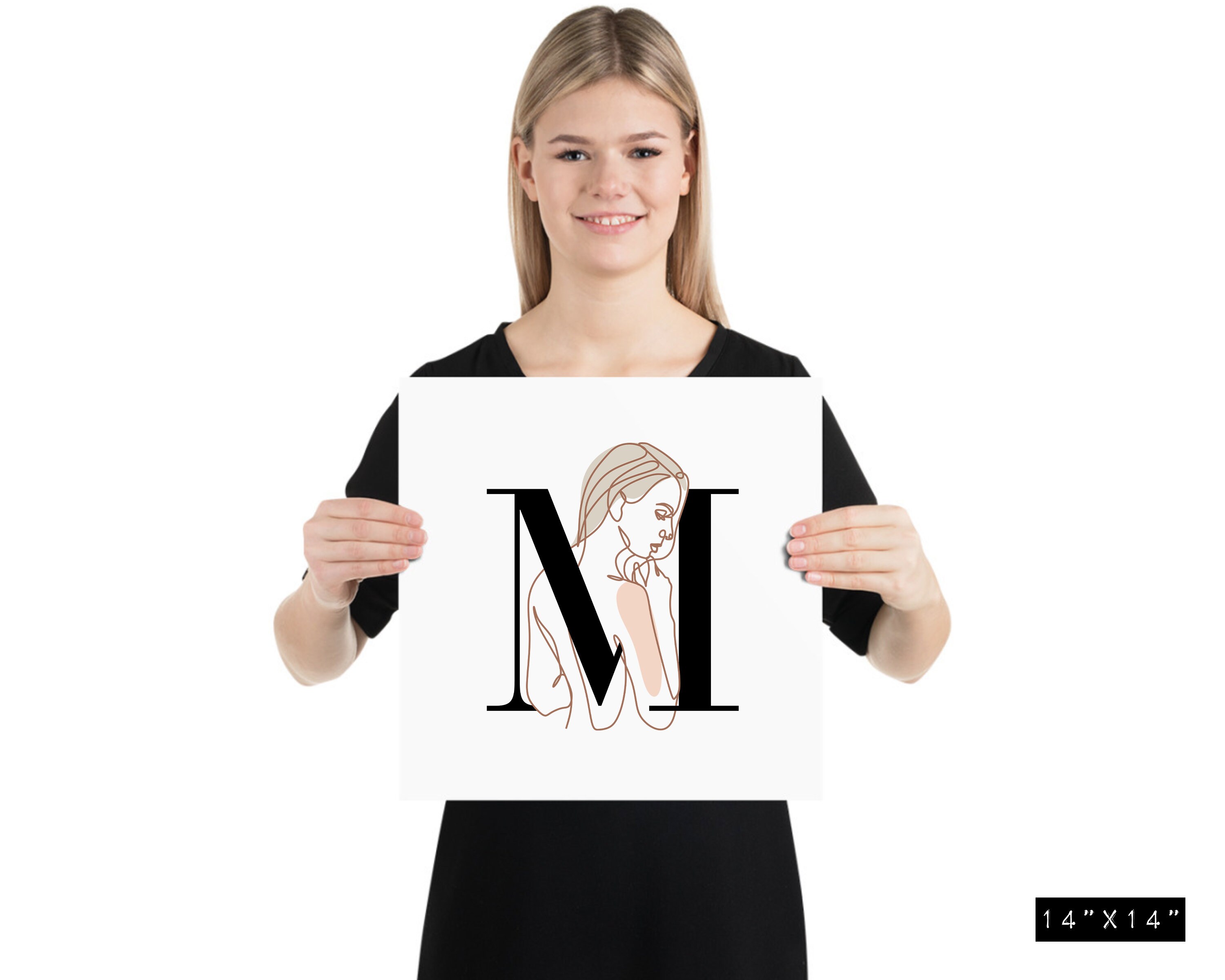 Letter M / Female Line Drawing Poster / Modern Woman Drawing / Initial ...