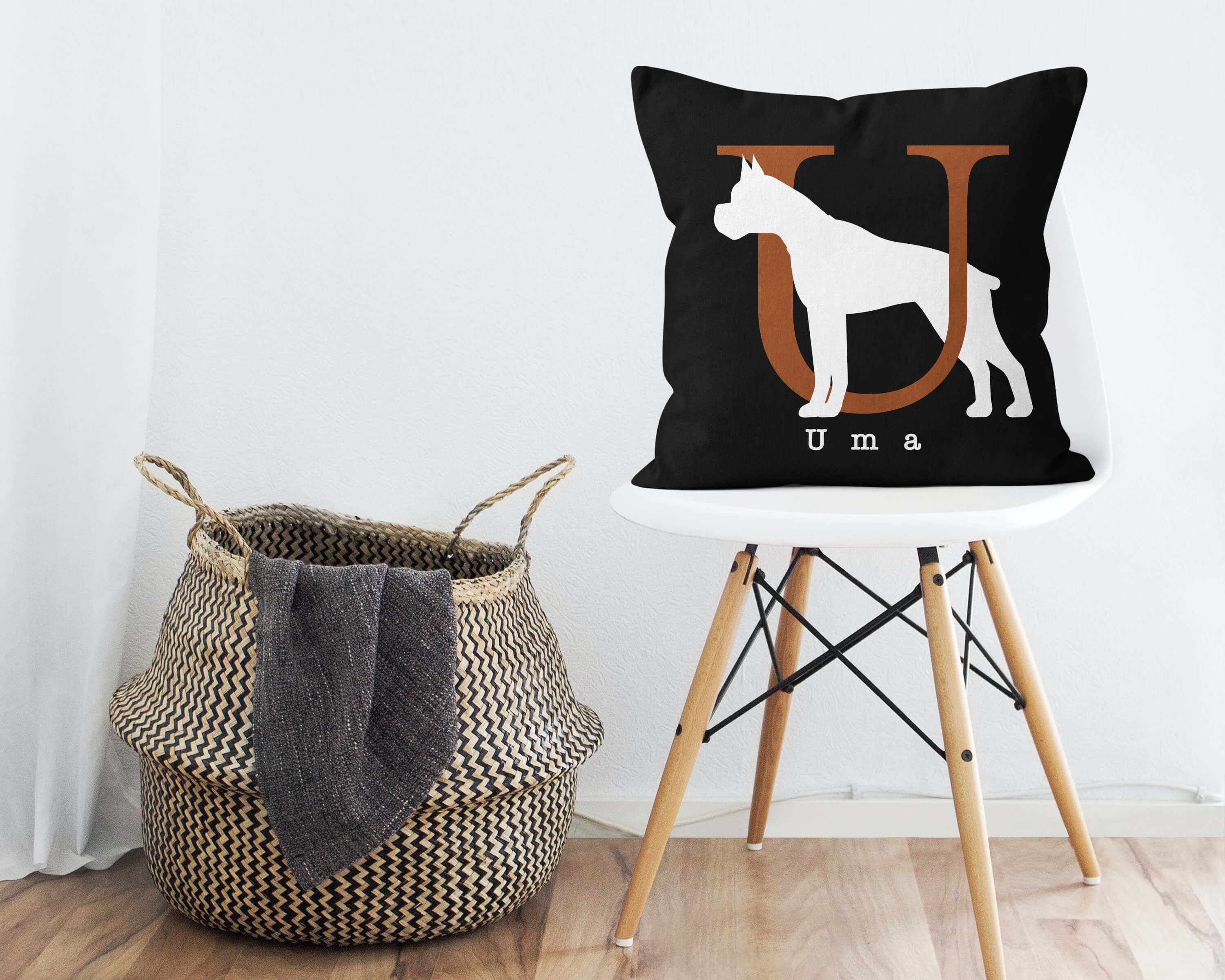 Custom Name and Initial Boxer Silhouette Dog Pillow / Boxer Lover Gift ...