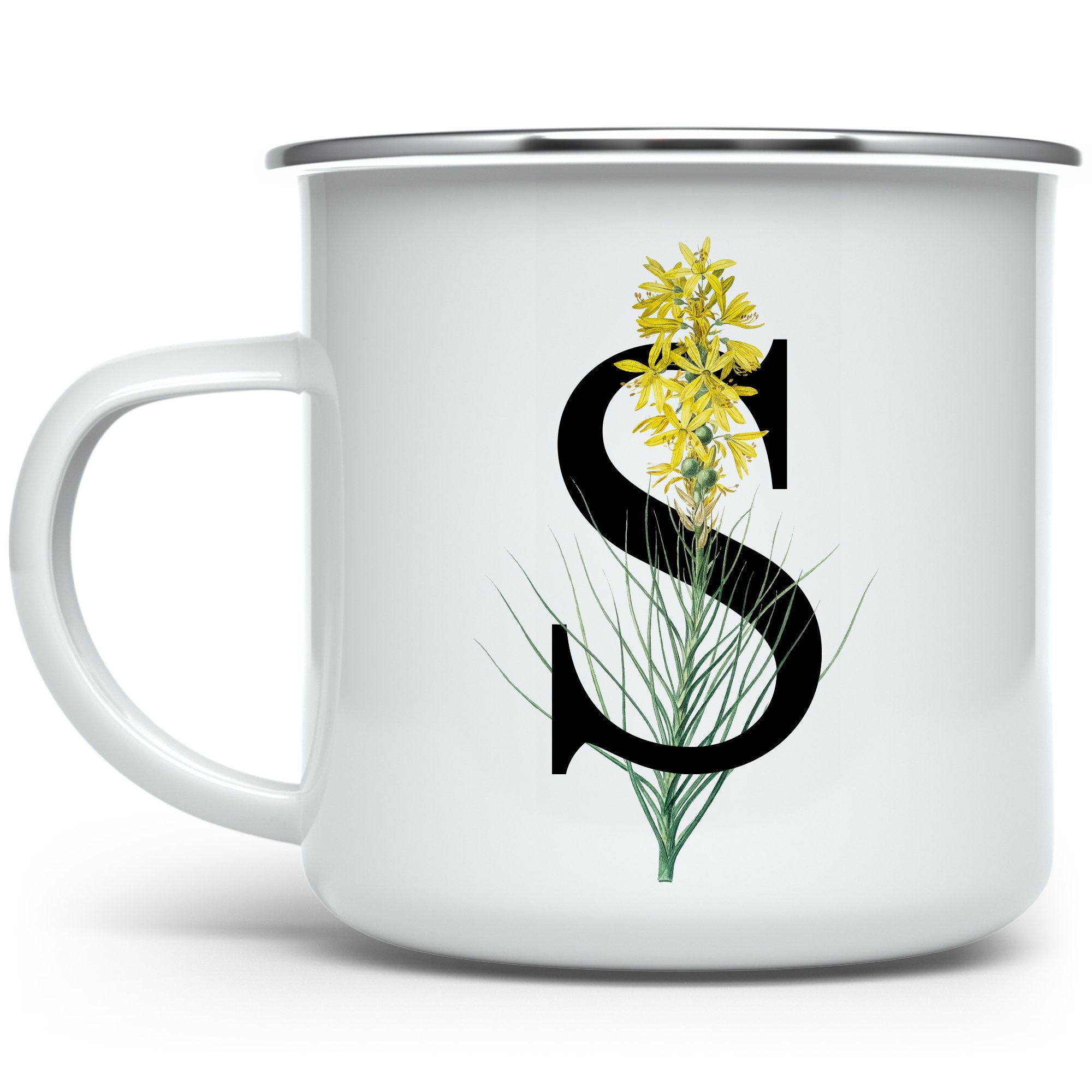 Initial Enamel Mug / Monogram Flower Mug / Camping Mug / - Etsy