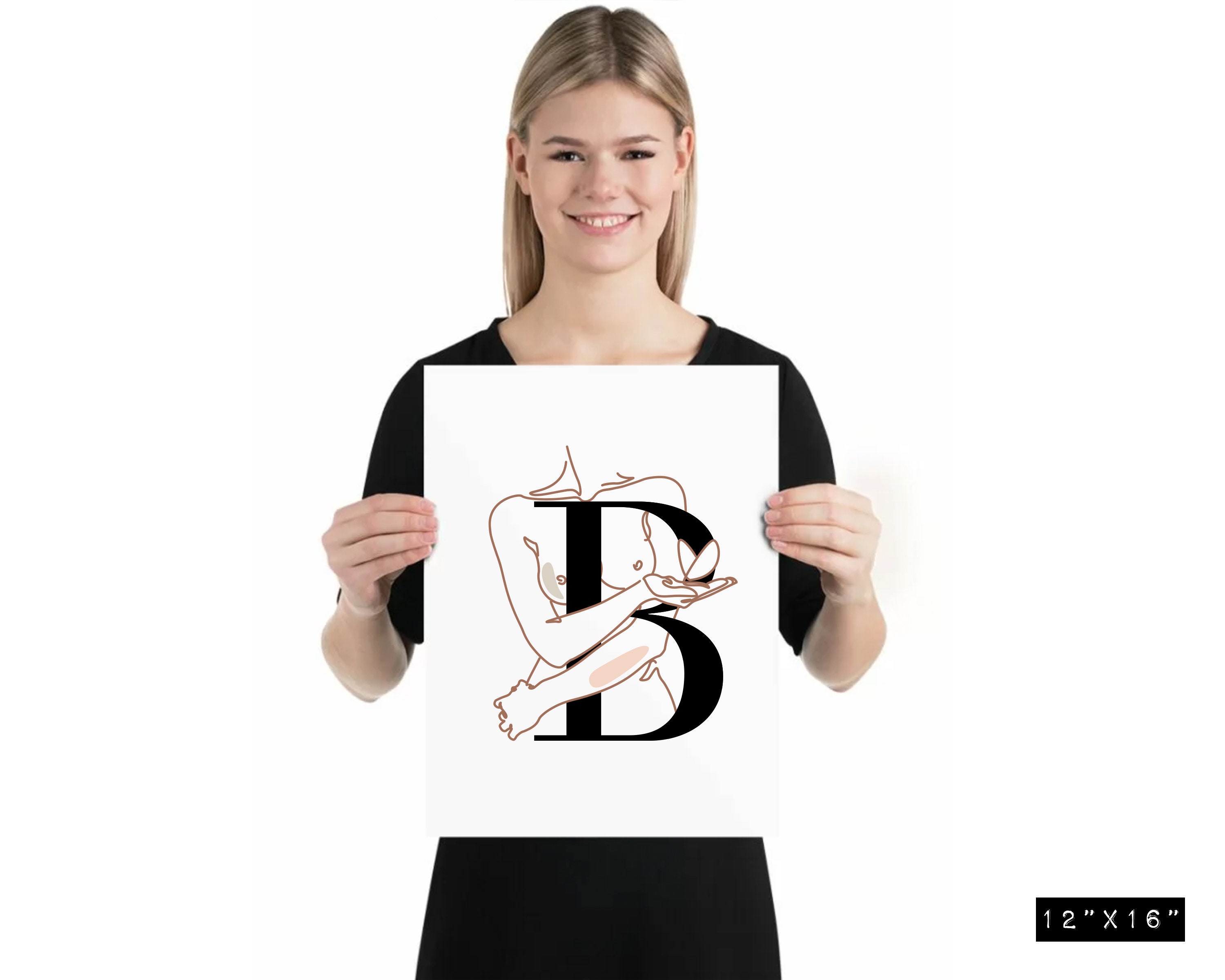 Letter B Woman Line Art Print Initial Poster Modern Line Drawing ...