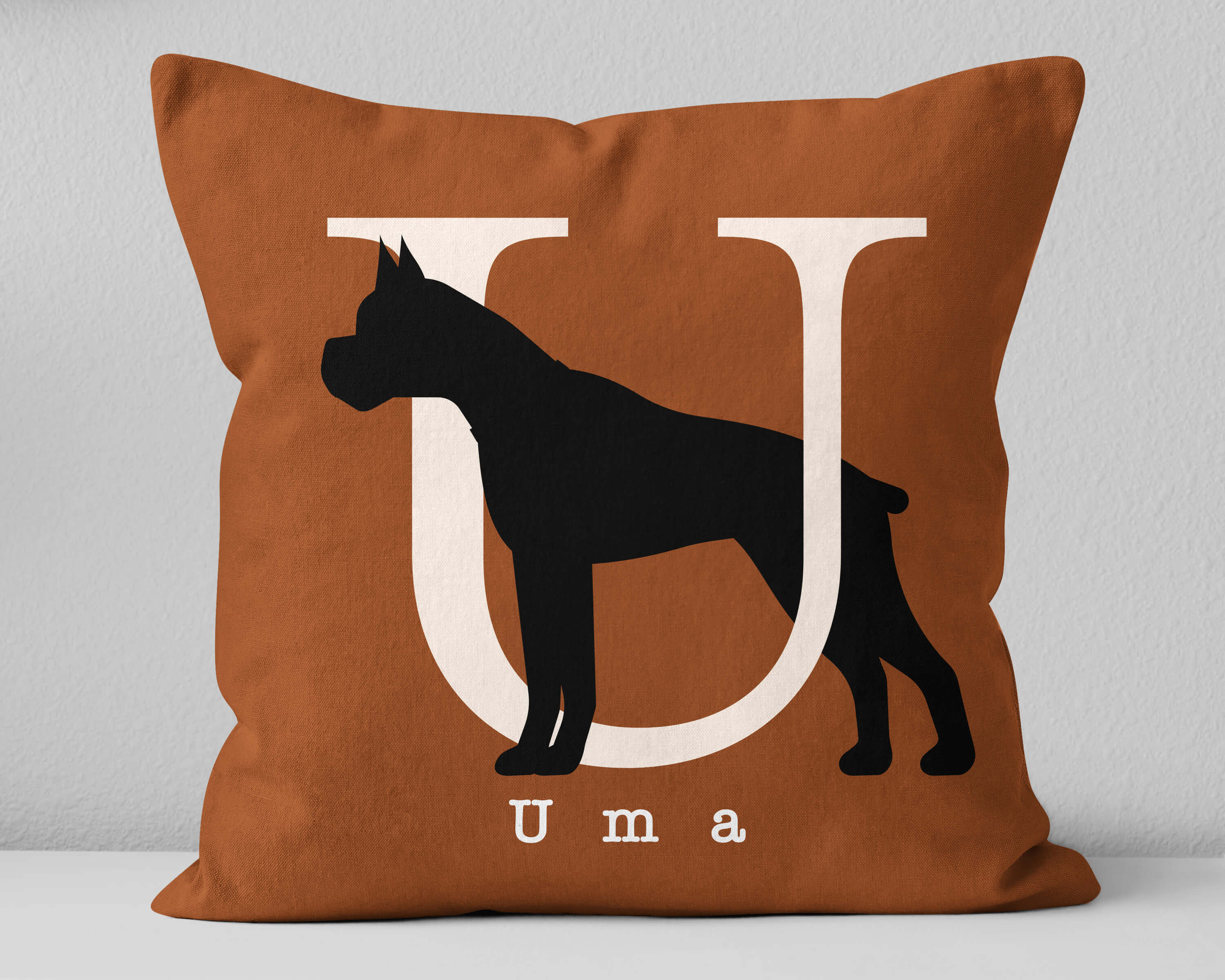 Custom Name and Initial Boxer Silhouette Dog Pillow / Boxer Lover Gift ...