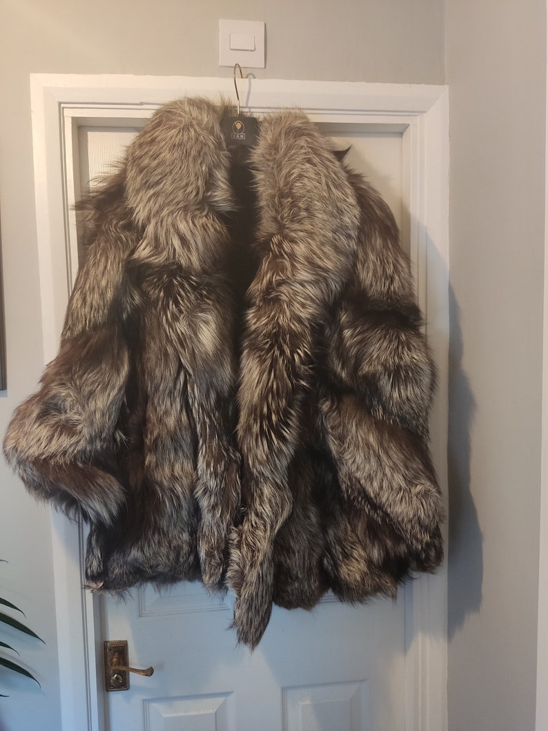 Short Silver / Indigo Fox Fur Coat / Jacket Size Large 12 / 14 / 16 ...