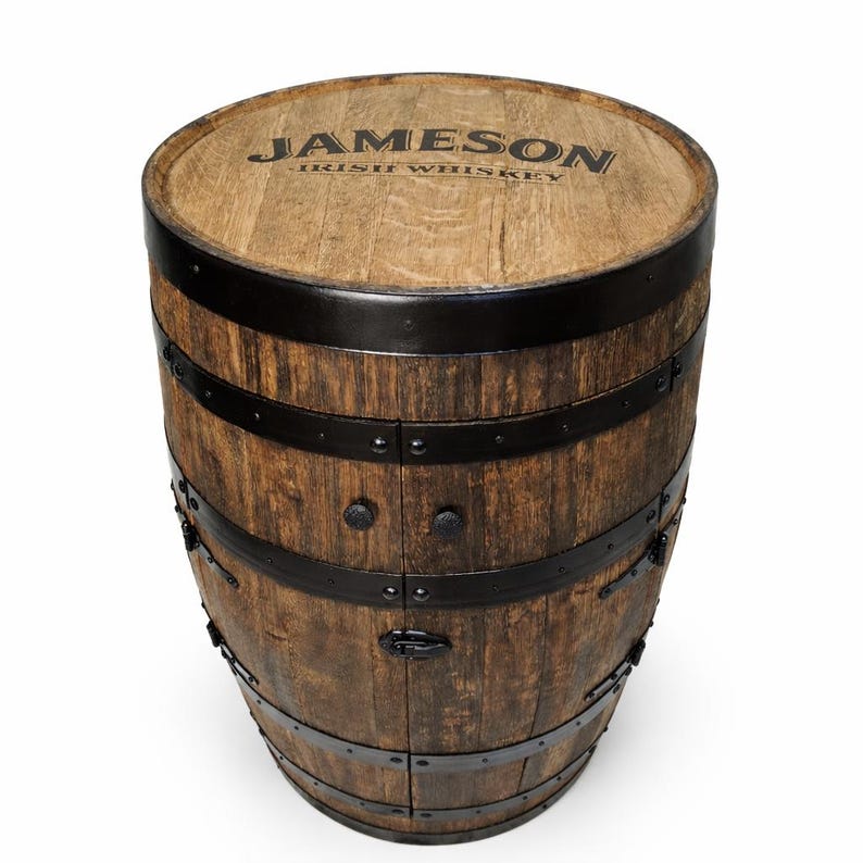 Reclaimed Oak Whiskey Barrel Liquor Cabinet, Rustic Man Cave Bar ...
