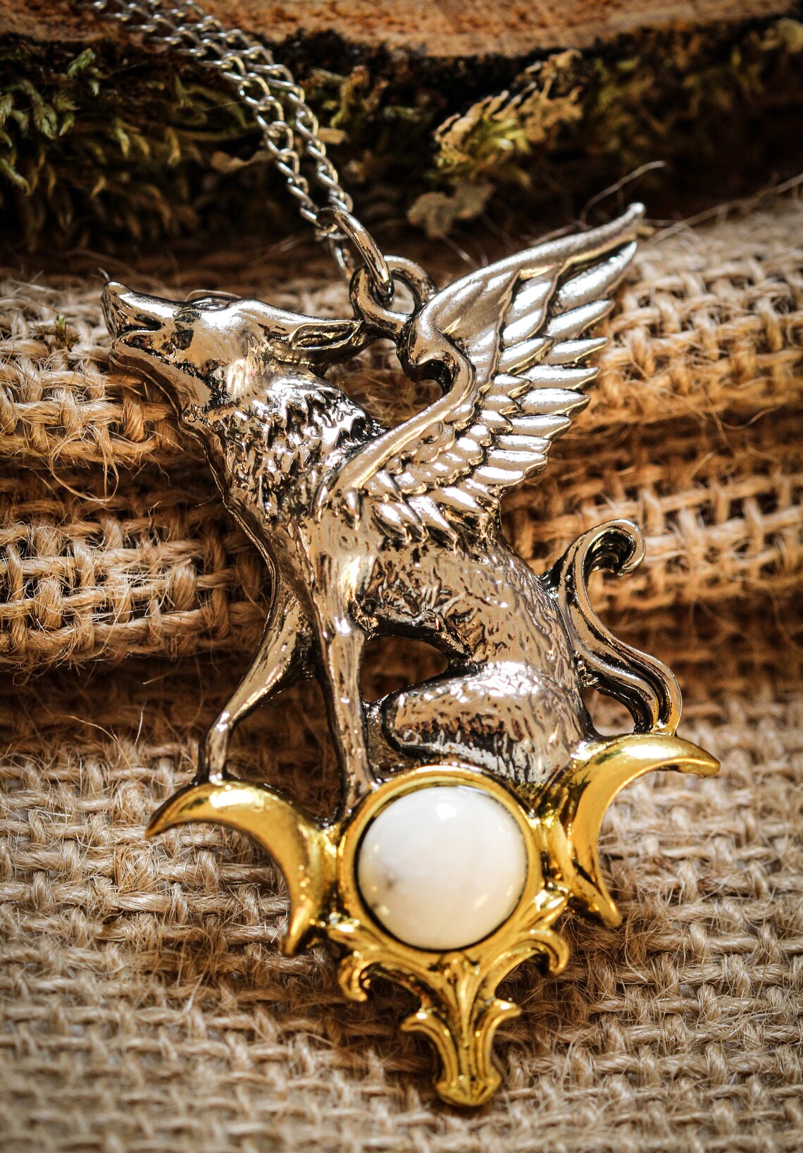 Barghest Mythical Wolf Triple Moon pendant | Etsy