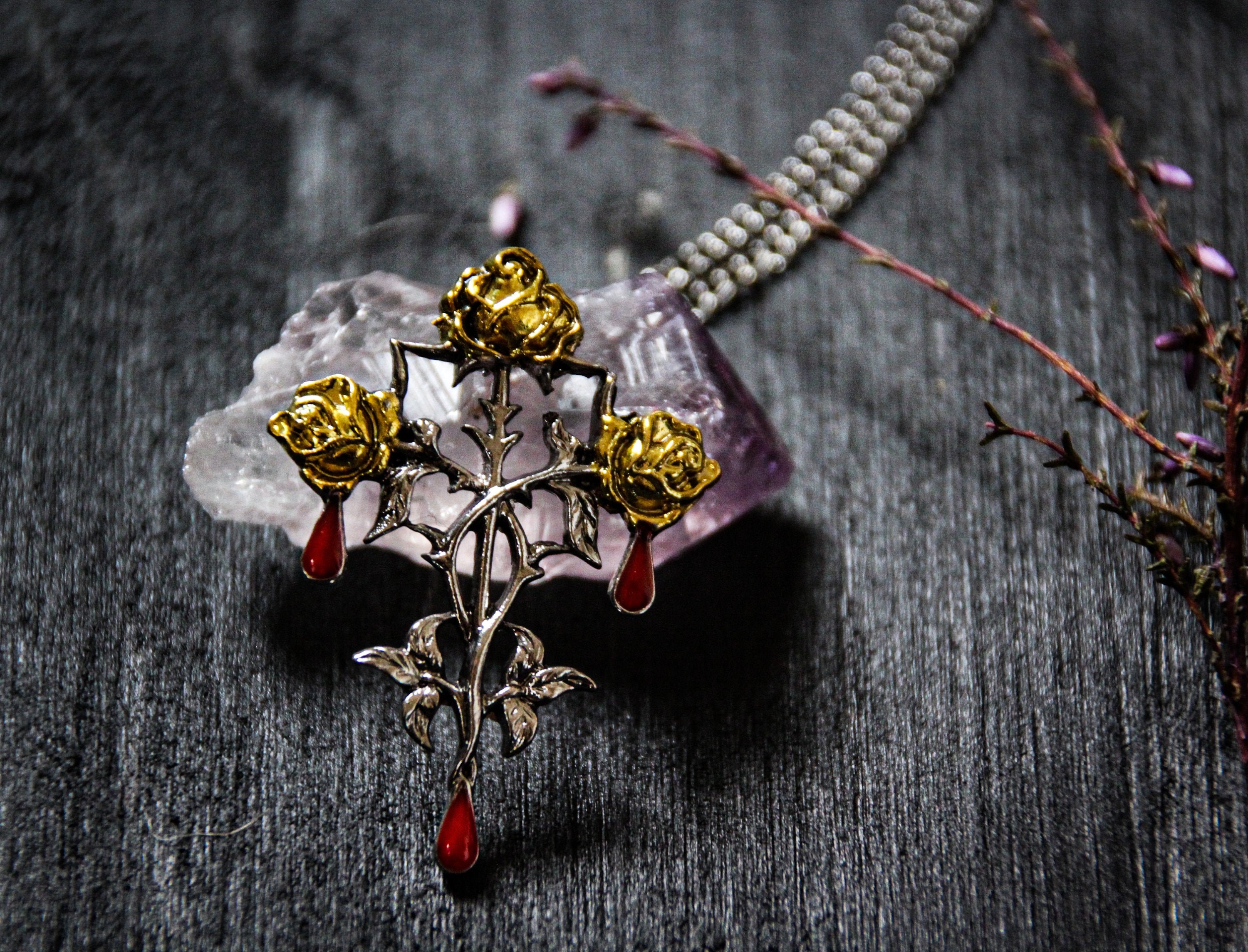 Blood Trinity Gothic Rose Love Pendant. Silver Plated. - Etsy