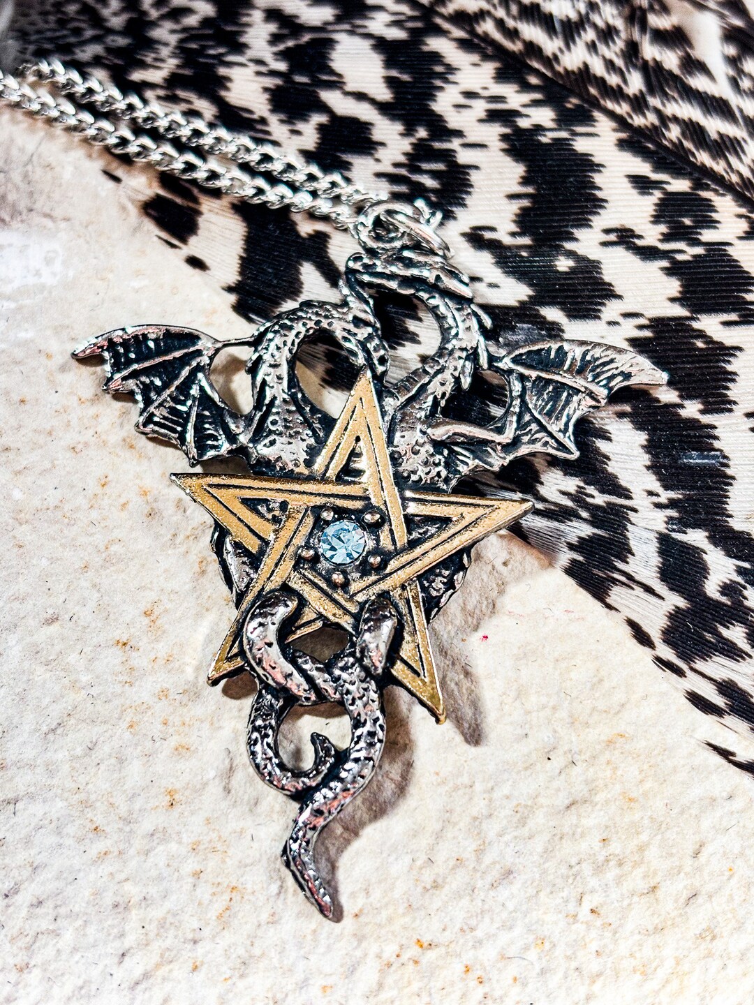 Dragonstar, Dragons Gothic Fantasy Pendant, Pentagram, Silver Plated - Etsy