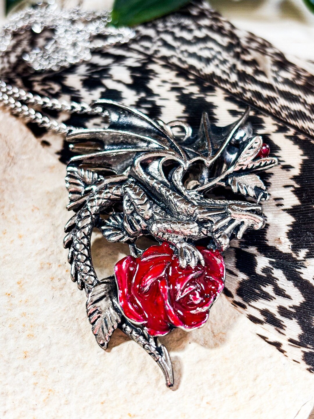 Anne Stokes Draca Rosa Pendant: Pewter Dragon & Red Rose - Etsy