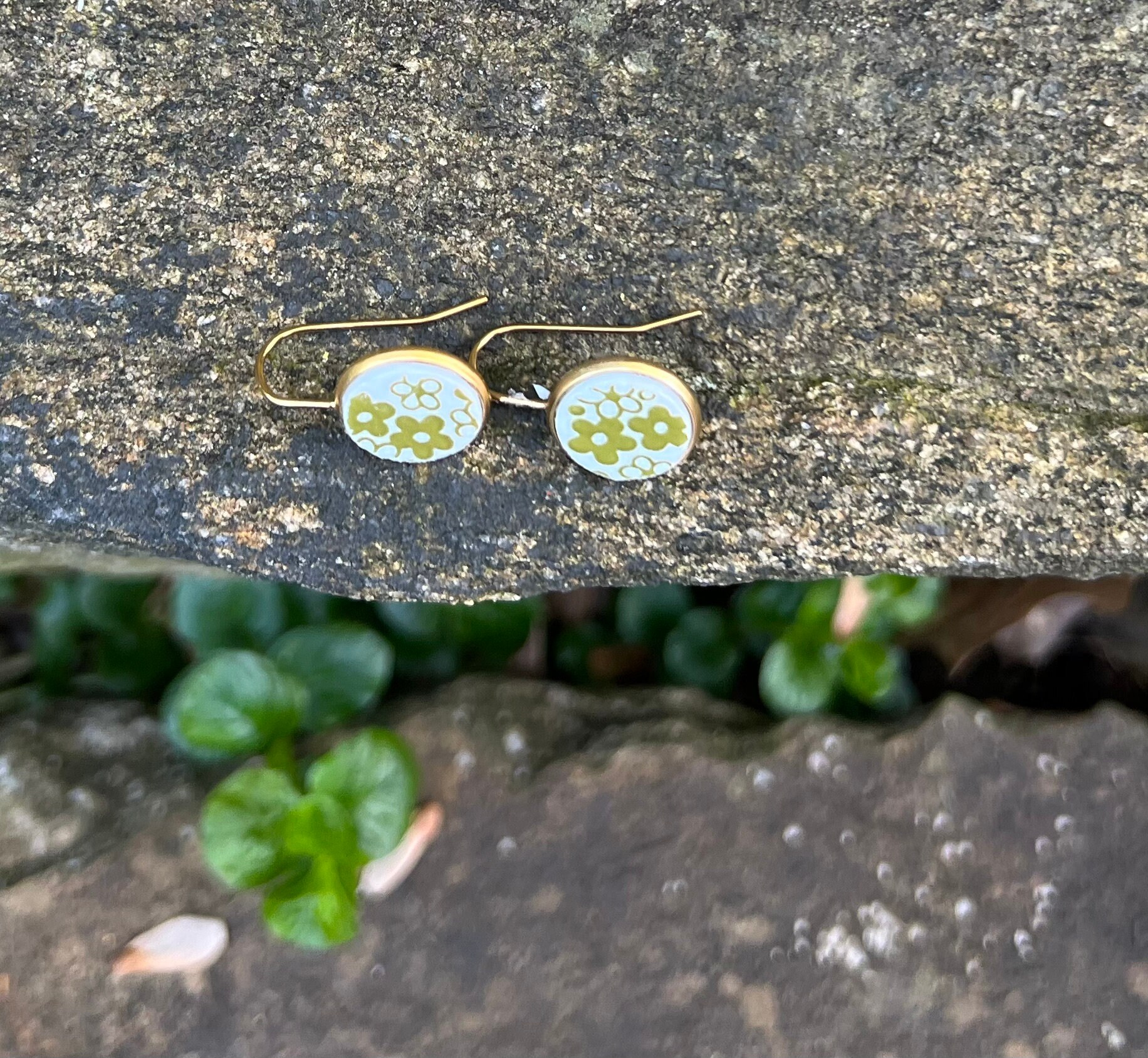Upcycled China Corelle Drop Earrings From Vintage Dishes, Golden ...
