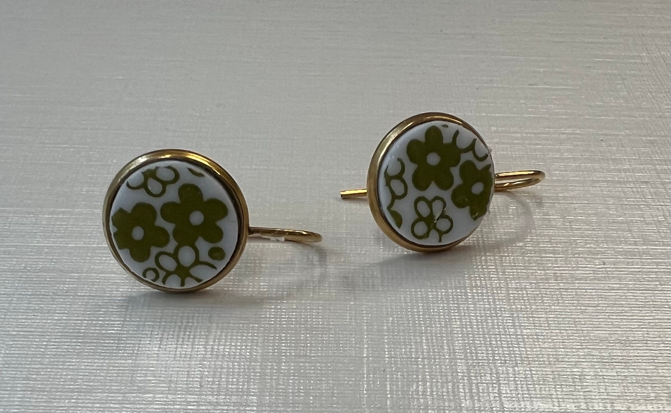 Upcycled China Corelle Drop Earrings From Vintage Dishes, Golden ...