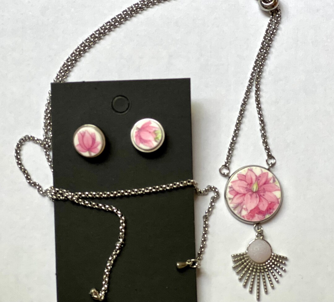 Lotus Broken China Set Necklace and Studs Lotus Flowers Fine Vintage ...