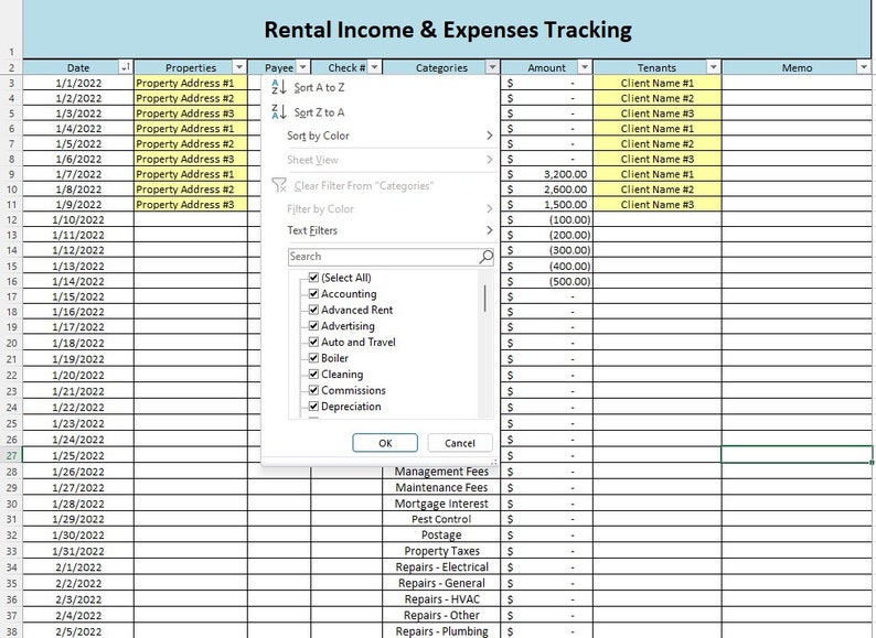 Rental Bookkeeping Spreadsheet | Income and Expense Tracker | Rental ...