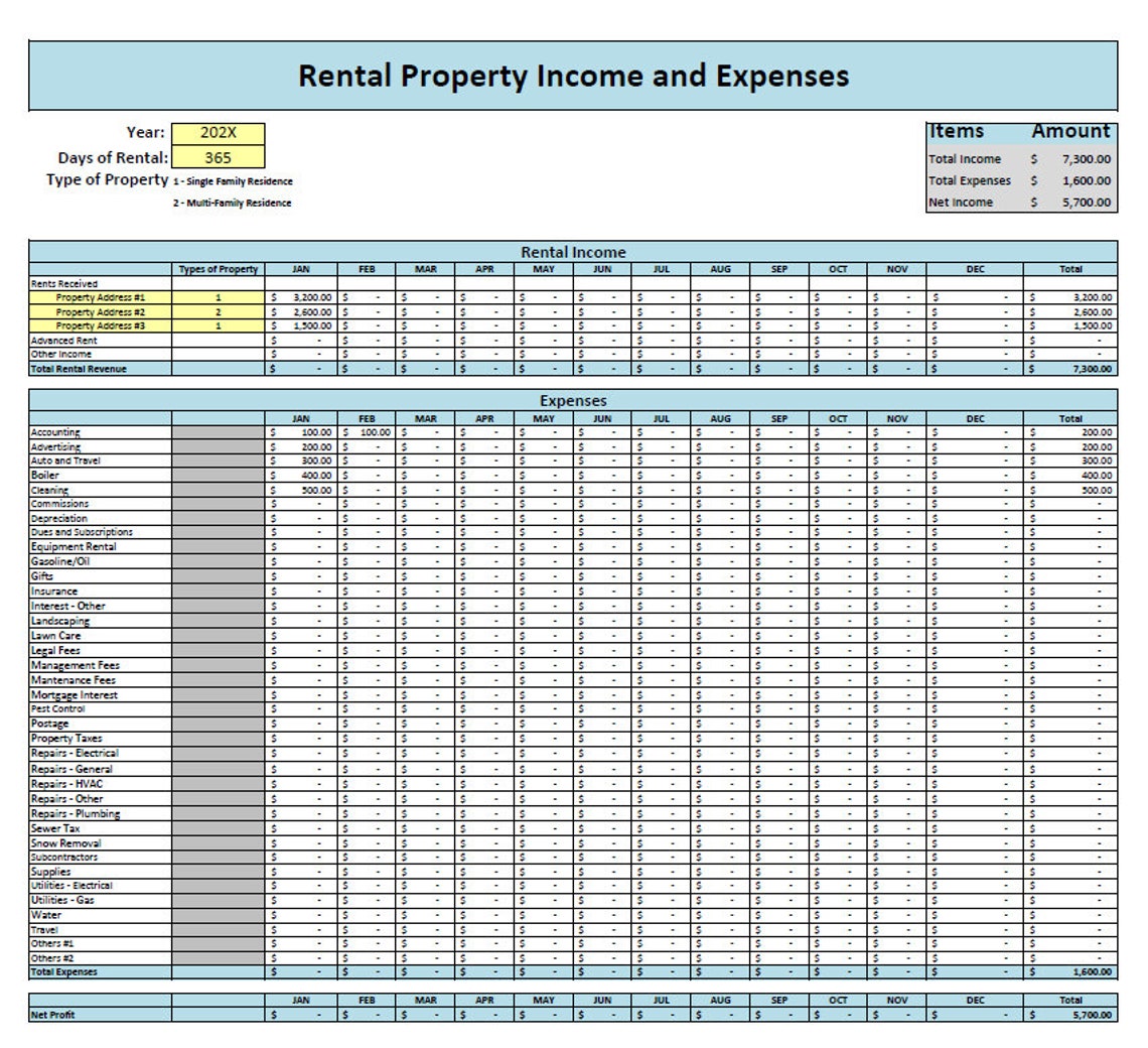 Rental Bookkeeping Spreadsheet | Income and Expense Tracker | Rental ...
