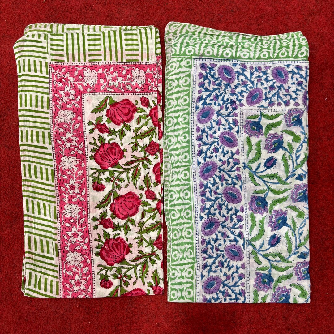 Handmade Block Print Cotton Scarf: Floral Indian Scarf (39x39 Inches ...