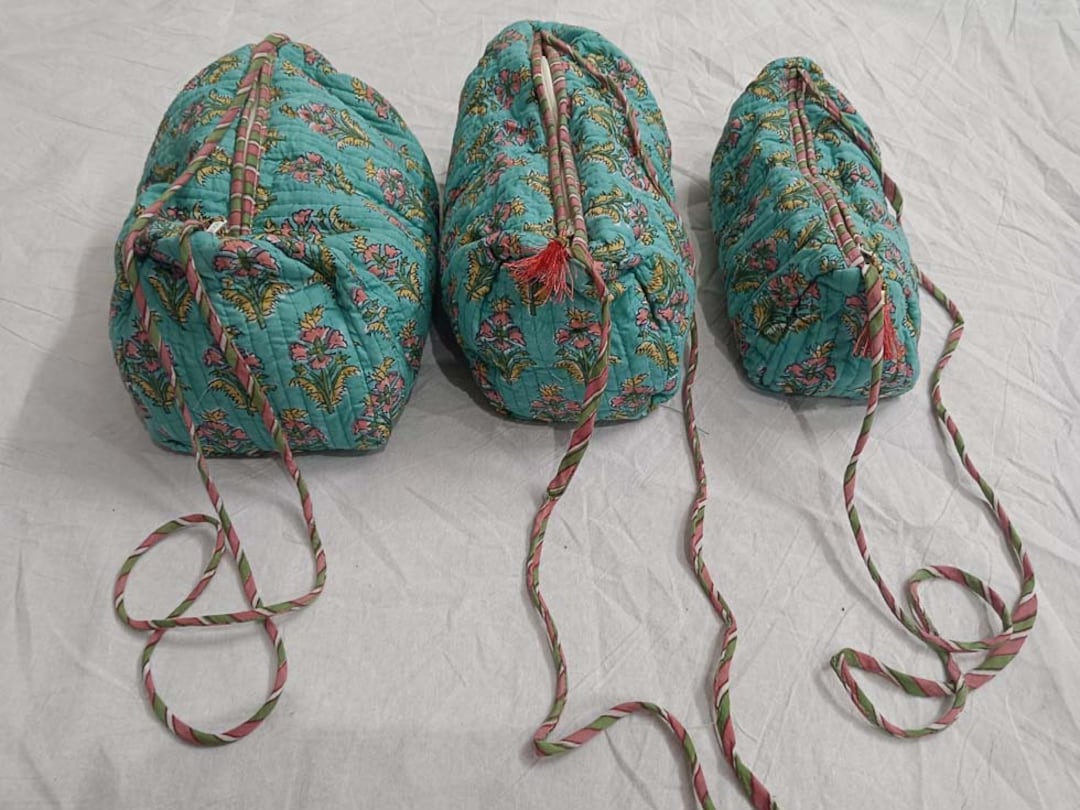 Toilet Tree Bag Green Floral Hand Block Print Shower Bag Travel Bag ...