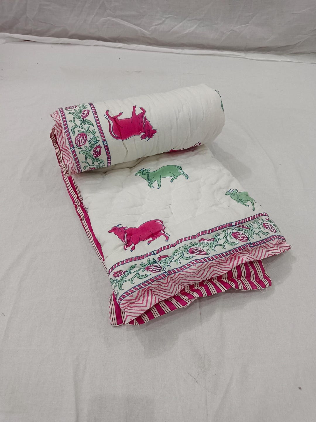 Hand Block Cow Print Baby Blanket: Indian Quilted Cotton Razai - Etsy