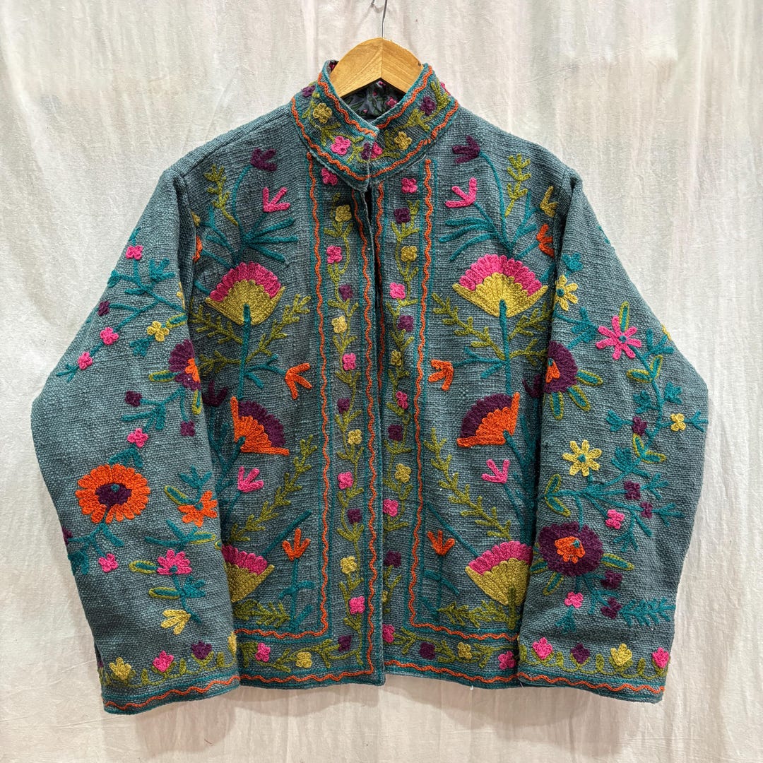 Handmade Teal Color Suzani Embroidery Jacket, Reversible Wear Jacket ...