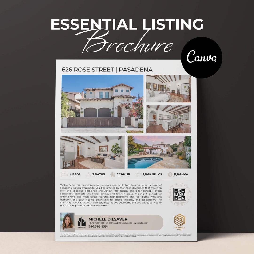 Essential Open House Brochure, Real Estate Flyer, Editable Canva ...