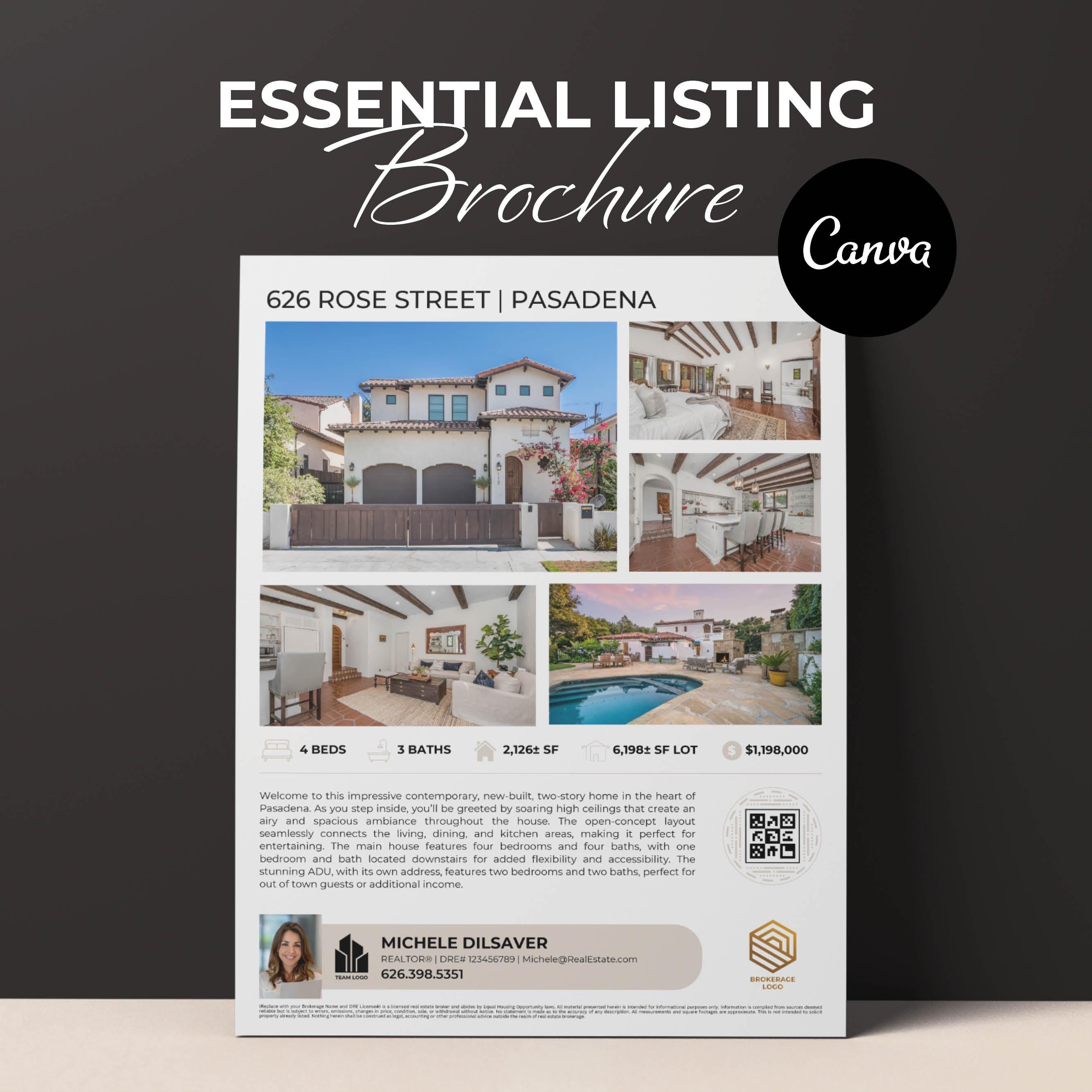 Essential Open House Brochure, Real Estate Flyer, Editable Canva ...