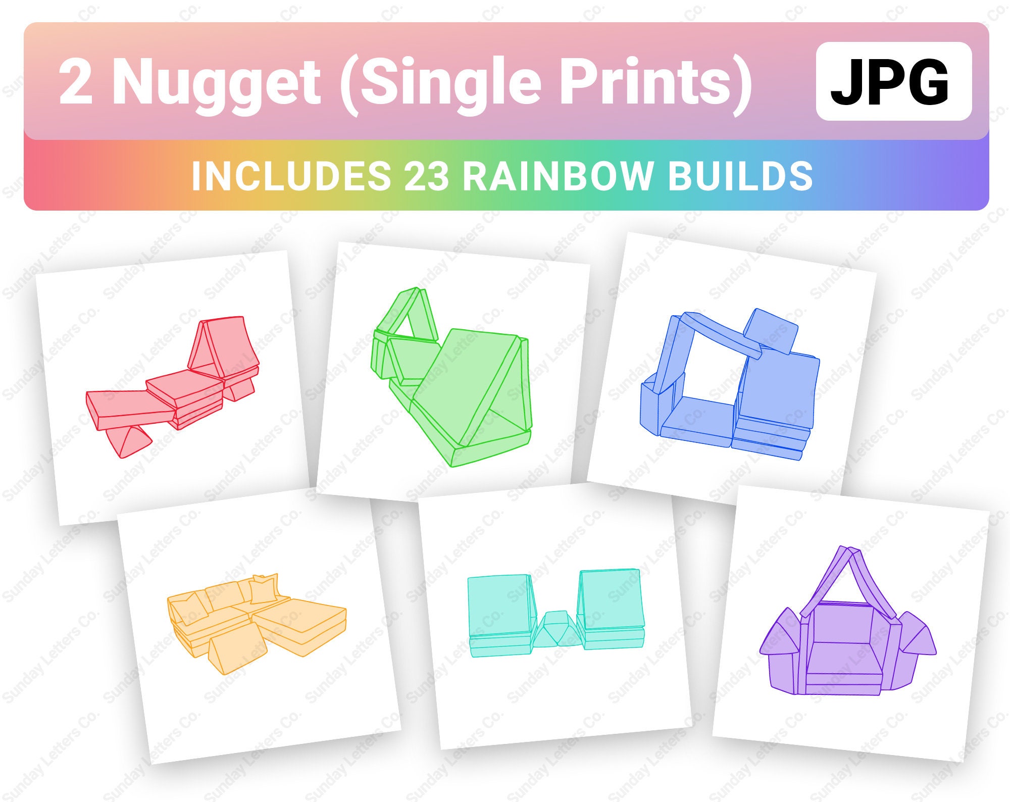 2 Play Couch Rainbow Builds - 23 Builds for Print (digital: JPG) - Etsy
