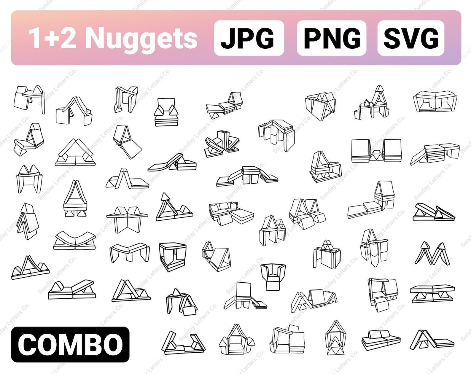 COMBO: 1+2 Nugget Play Couch Builds - 56 Outlines for Print, Cricut ...