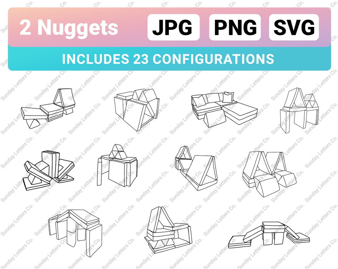 2 Nugget Play Couch Builds - 23 Outlines for Print, Cricut, Silhouette ...