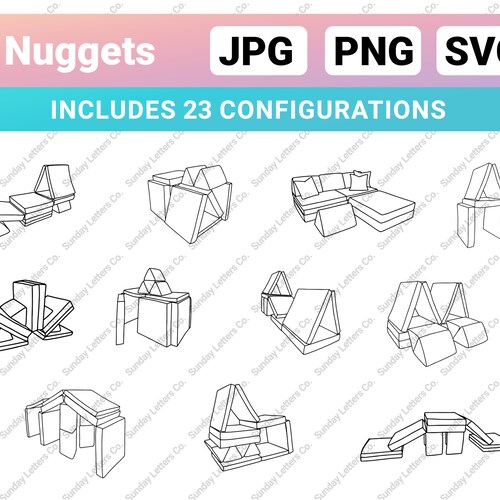 COMBO: 12 Nugget Play Couch Builds 56 Outlines for Print - Etsy