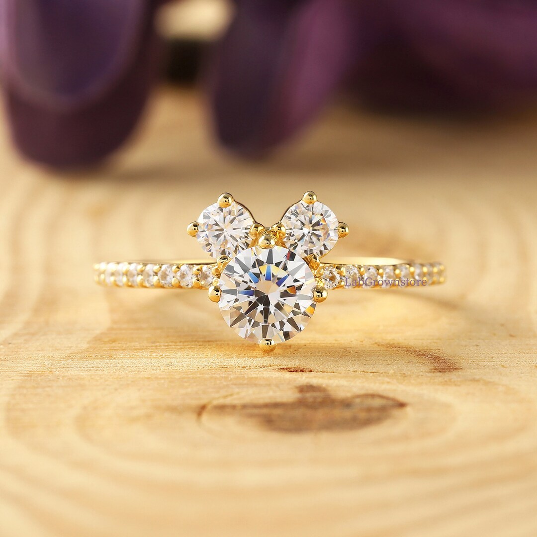 Mouse Ears Fairy Tale Ring, Minimalist Lab Grown Diamond Mouse Ring ...