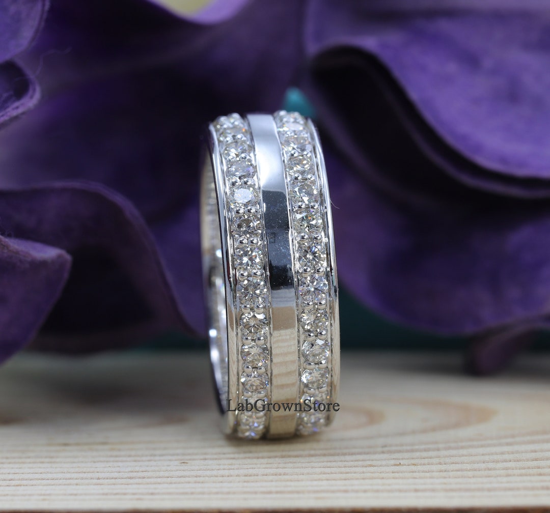Men's Lab Grown Diamond Band, Men's Full Eternity Diamond Ring, Round ...