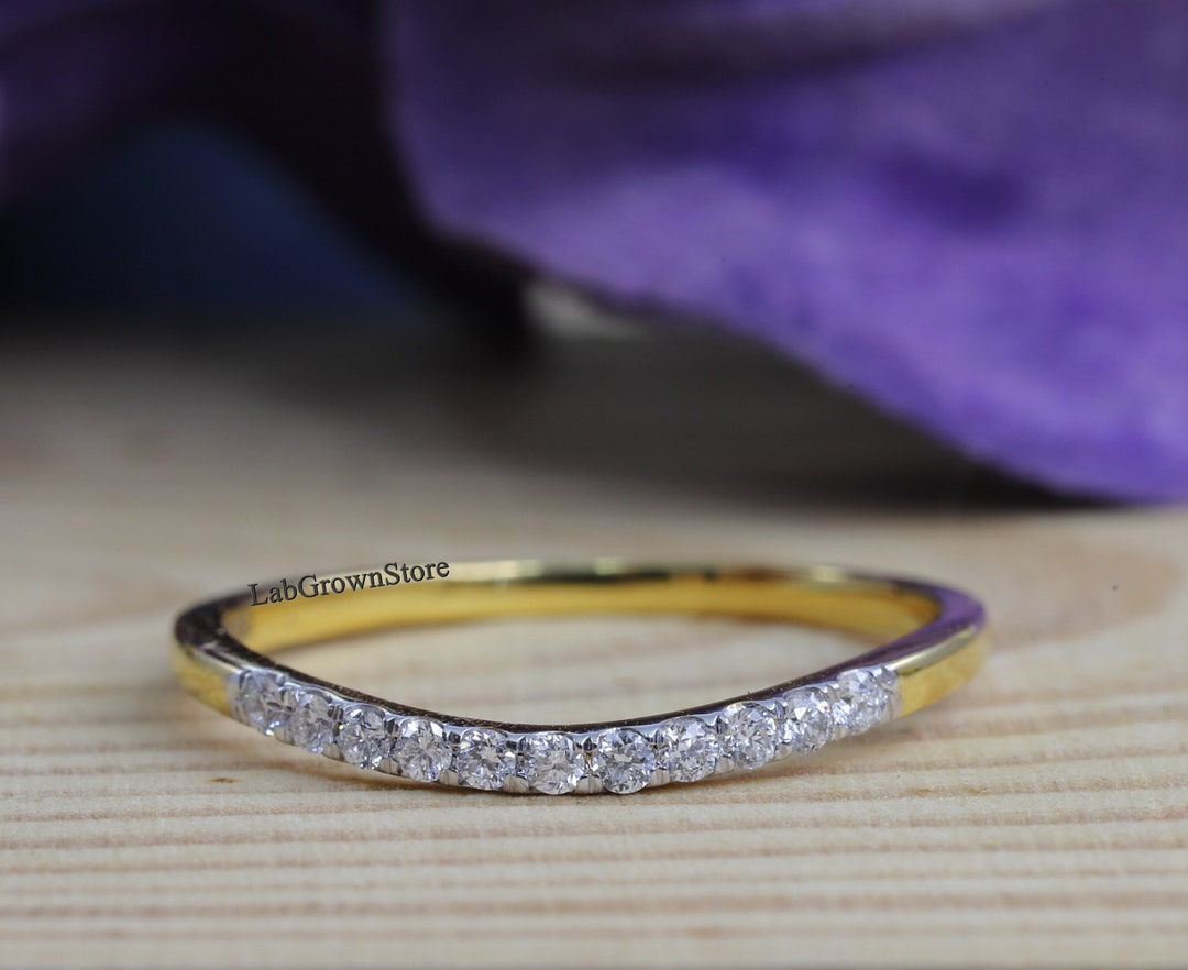 Curved Wedding Band, Stacking Diamond Ring, Alternative Diamond Ring ...