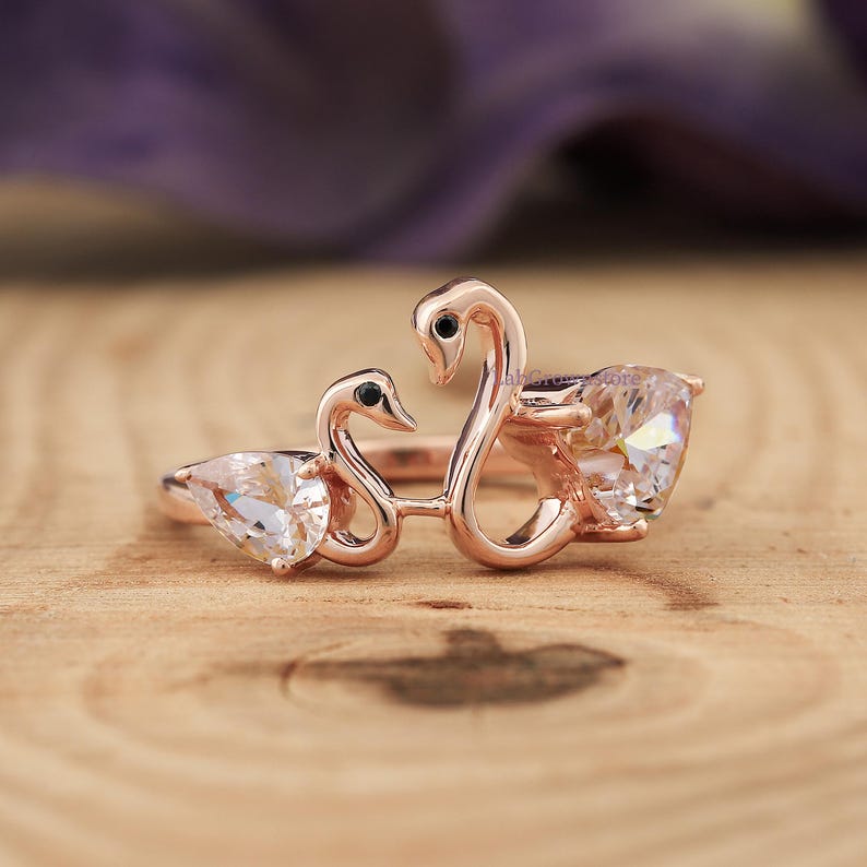 Swan Bird Inspired Ring, Certified Labgrown Ring, Toi Et Moi Swan Ring ...