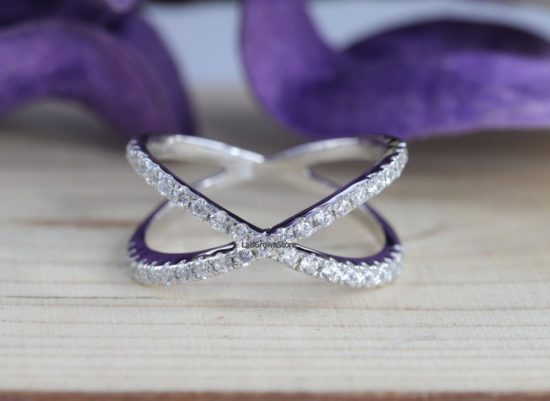 Round Cut Certified Lab Grown Diamond Ring, Crossover Ring, Criss Cross ...