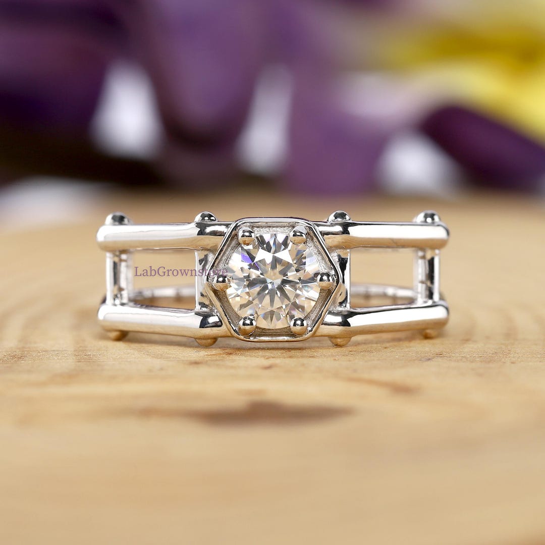 Cog Inspired Solitaire Ring, Round Certified Labgrown Diamond ...