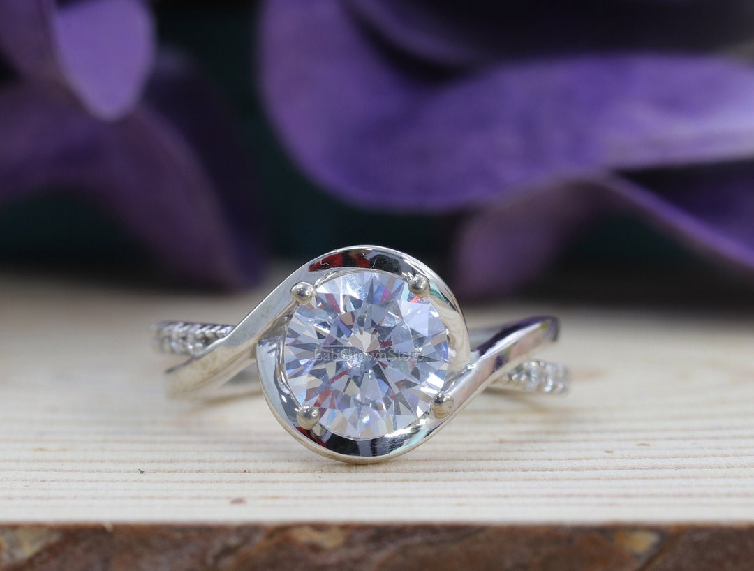 Twisted Bypass Swirl Engagement Ring, Round Cut Diamond Wedding Ring ...