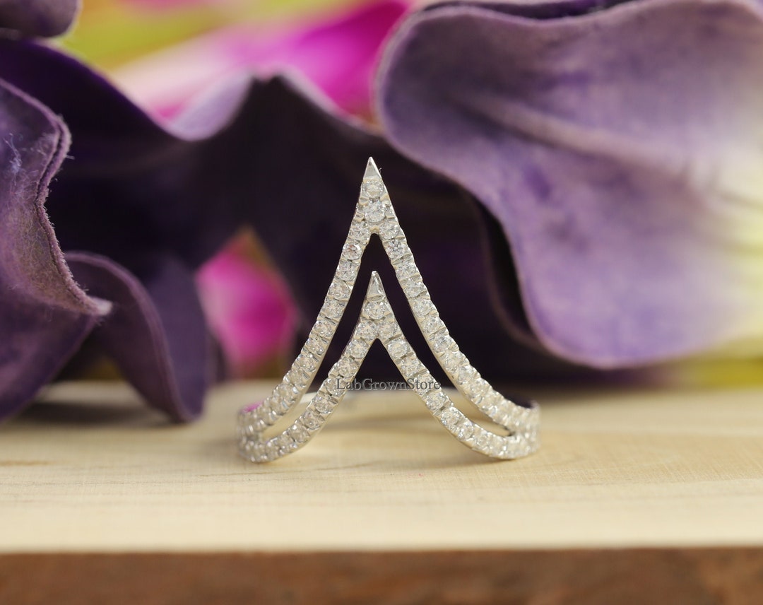 Double Row Deep V Shape Band, Certified Lab Grown Diamond Ring ...