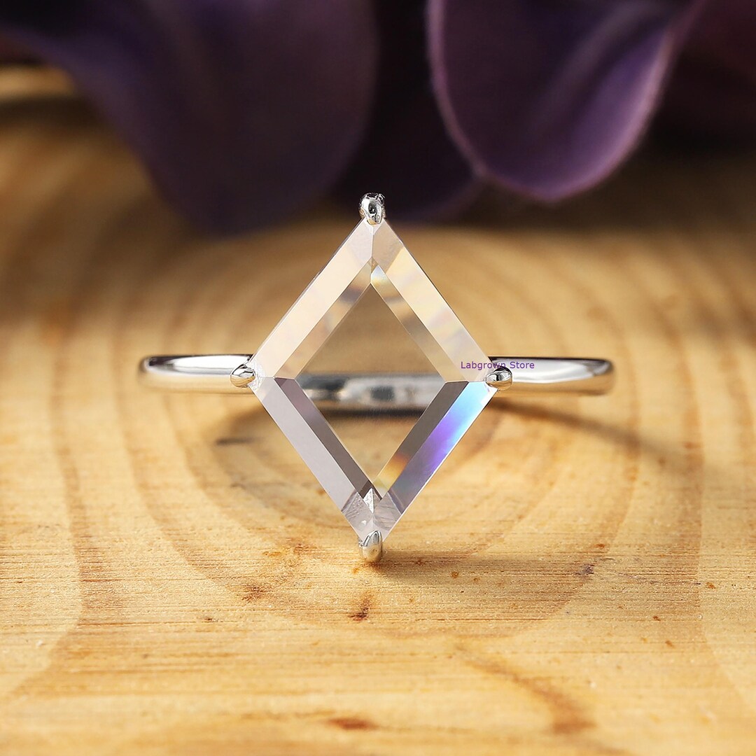Easter Sale, Solitaire Ring, Lozenge Portrait Cut Moissanite Engagement ...