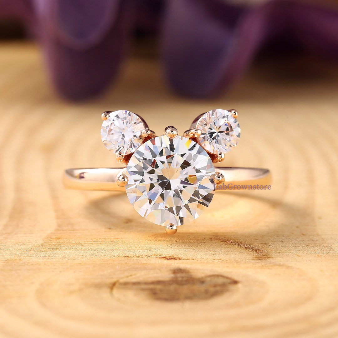 3 Ct Three Stone Lab Grown Diamond Ring, Round Cut Lab Grown Diamond ...