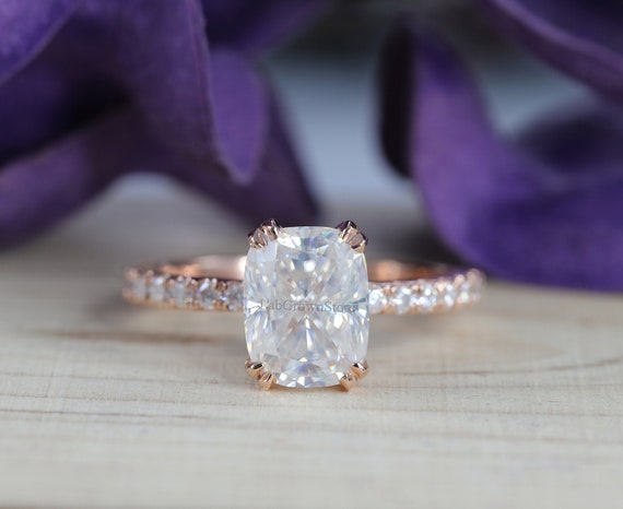 3 CT Elongated Cushion Cut Moissanite Engagement Ring | Etsy 3 CT Elongated Cushion Cut Moissanite Engagement Ring | Etsy
