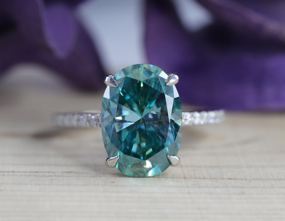 Oval Cyan Blue Diamond Ring, 3.00 CT Oval Cyan Blue Moissanite ...
