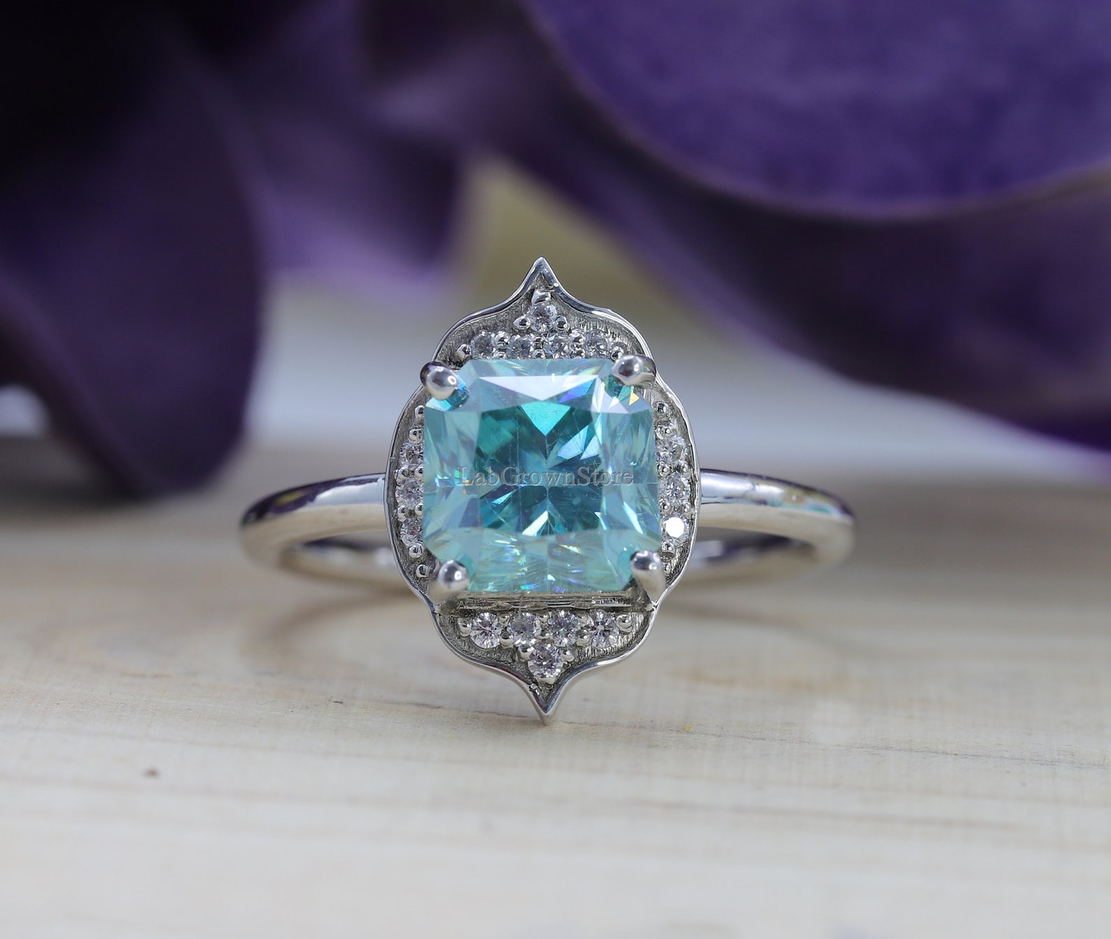 Cyan Blue Radiant Cut Moissanite Diamond Engagement Ring | Etsy