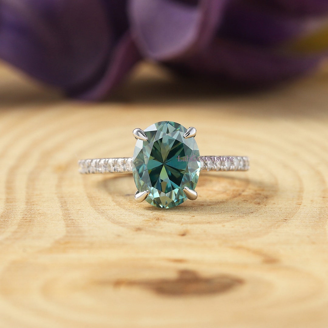 Oval Cyan Blue Diamond Ring, 3.00 CT Oval Cyan Blue Moissanite ...