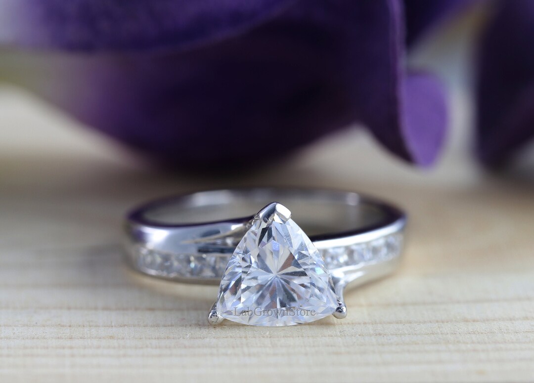 Trillion Cut Certified Lab Grown Diamond Ring, Solitaire With Accents ...