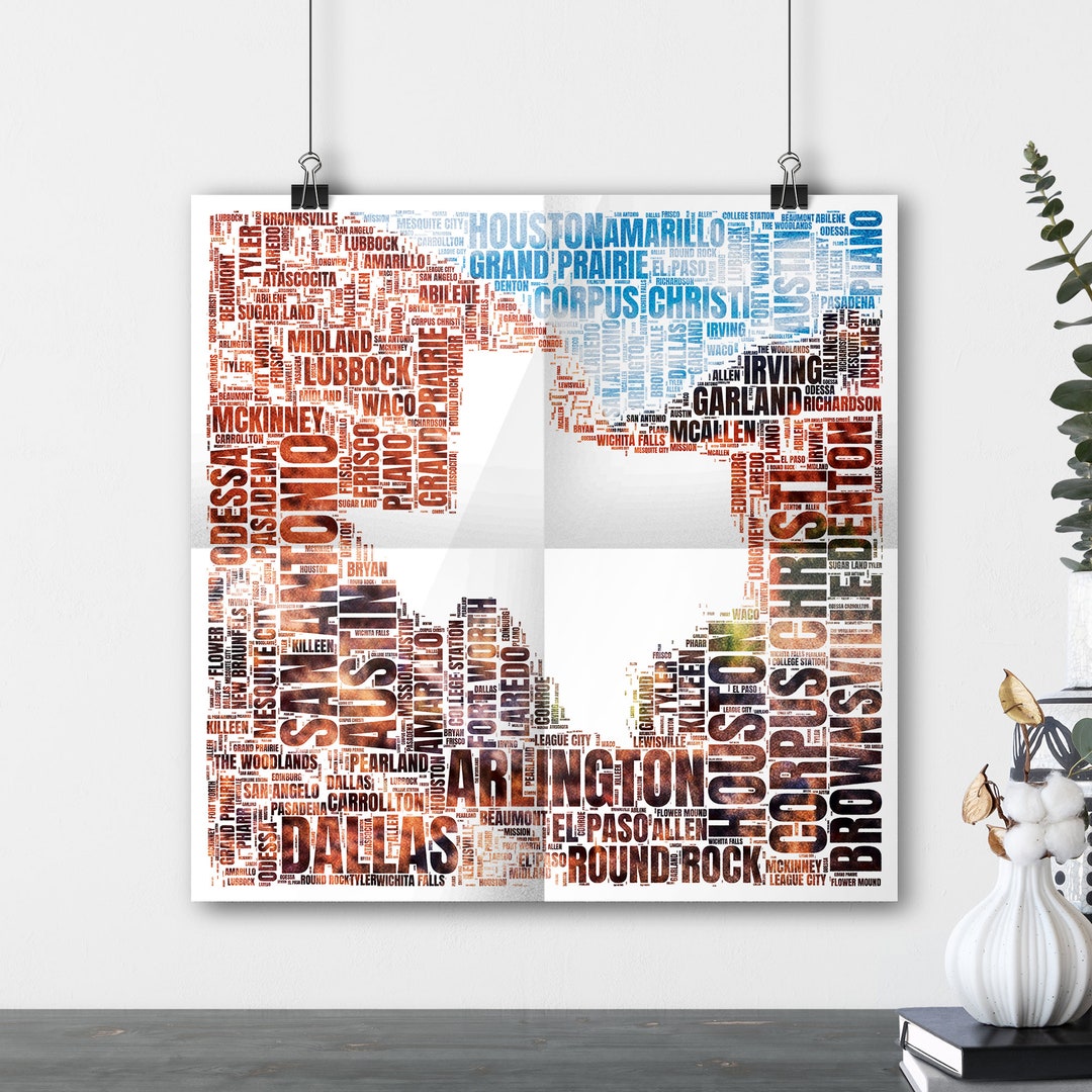 Map of Texas Word Art Poster. State of Texas Poster. Houston - Etsy