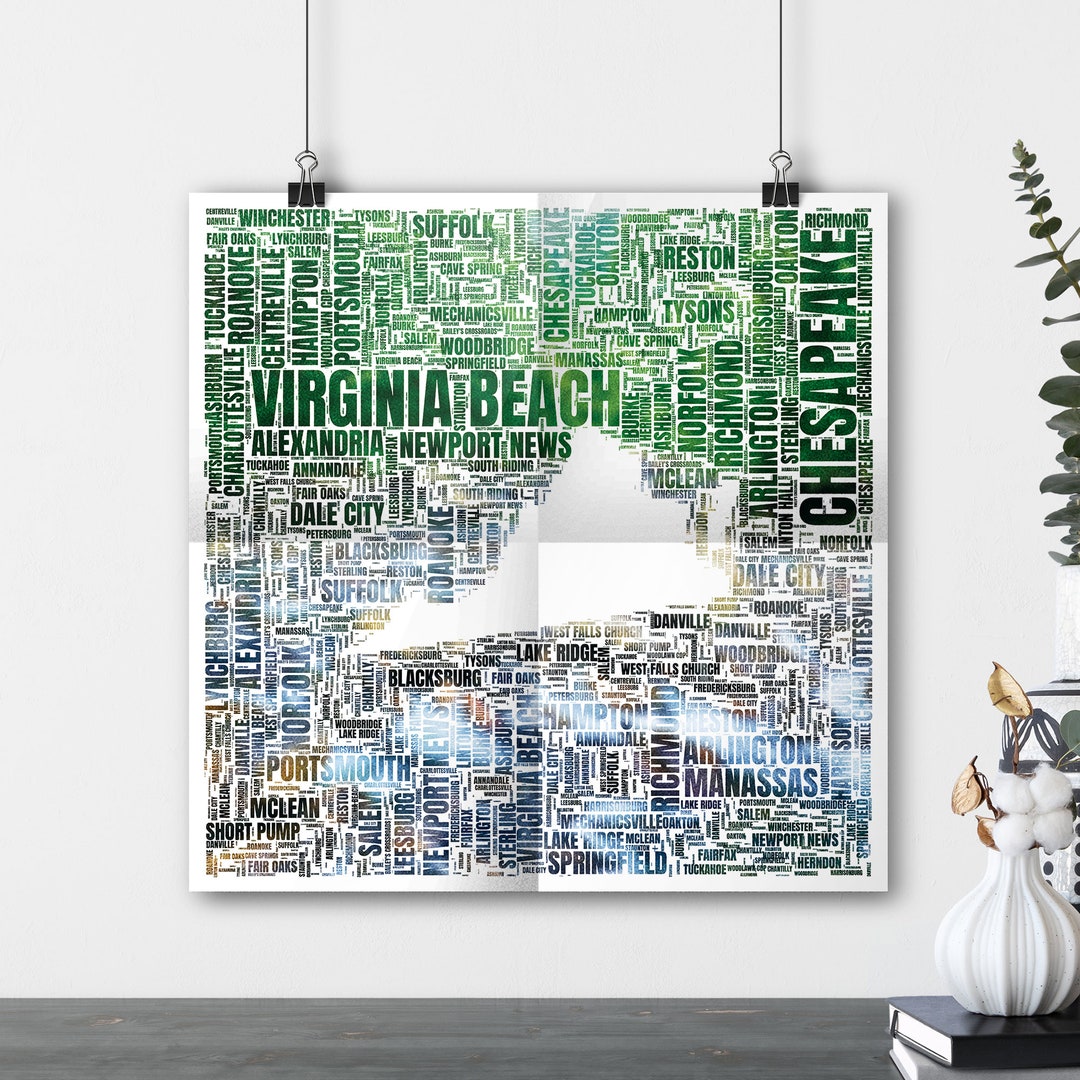 Map of Virginia Word Art Poster. State of Virginia Poster. Virginia ...